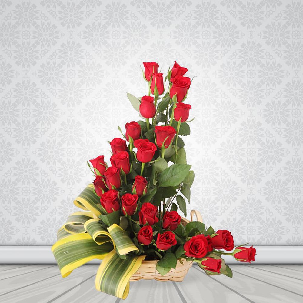 25 Red Rose Basket | Flowers