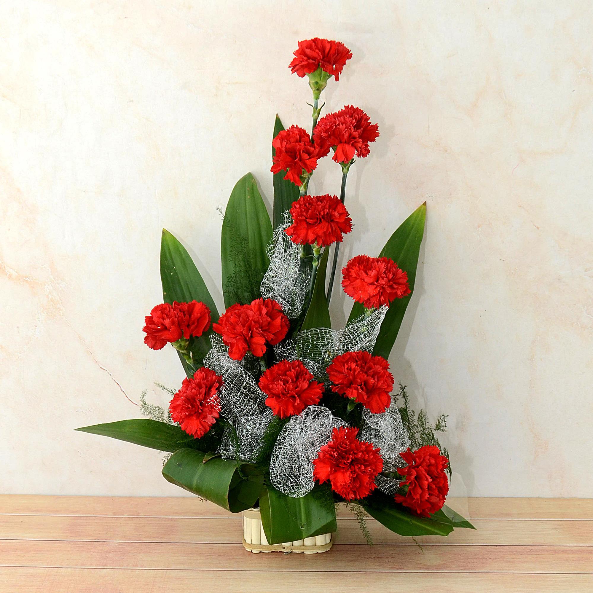 12 Red Carnation Basket | Flowers