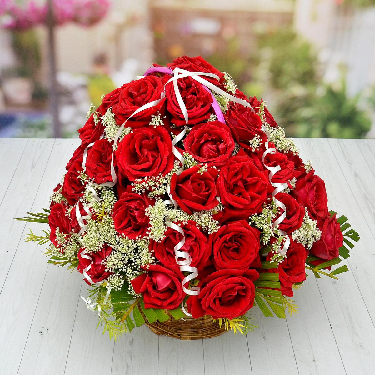50 red roses Basket | Flowers