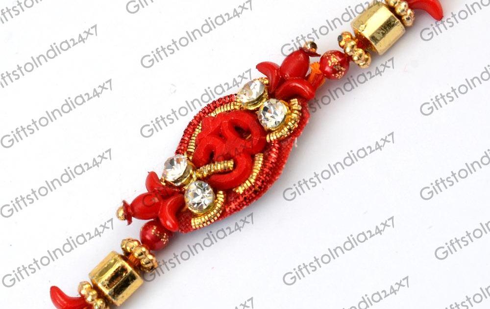 Red Colored Om Rakhi | Cheap Rakhi