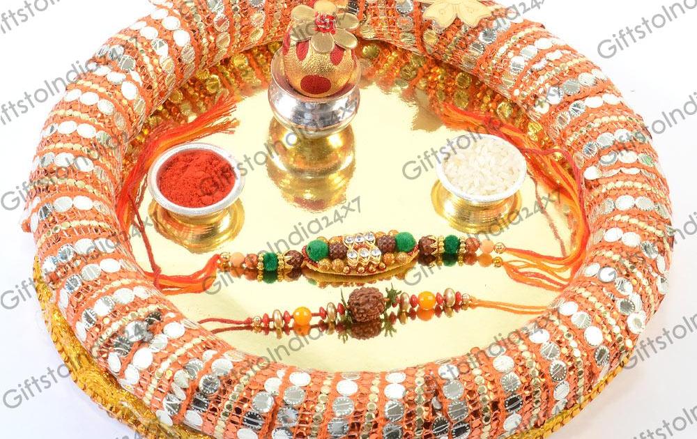 Traditional Thali with Two Rakhi Threads | Rakhi