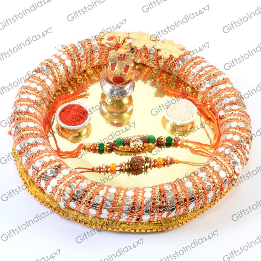 Traditional Thali with Two Rakhi Threads | Rakhi