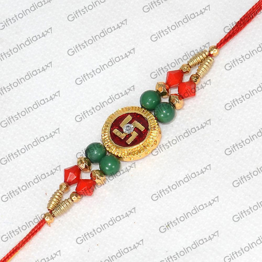 Alluring Swastika & Beads Rakhi | Cheap Rakhi