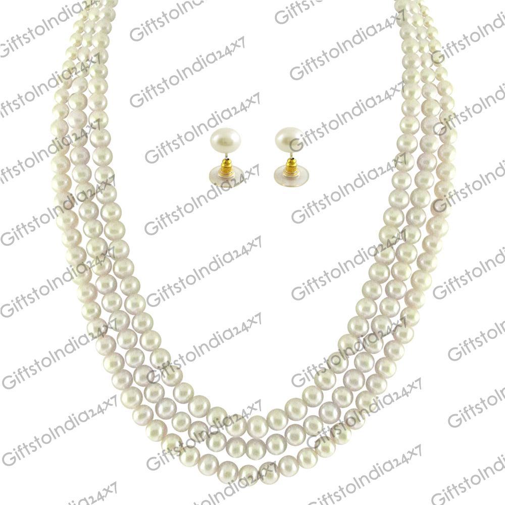 Beautiful 3 String White Pearl Set, Jewellery