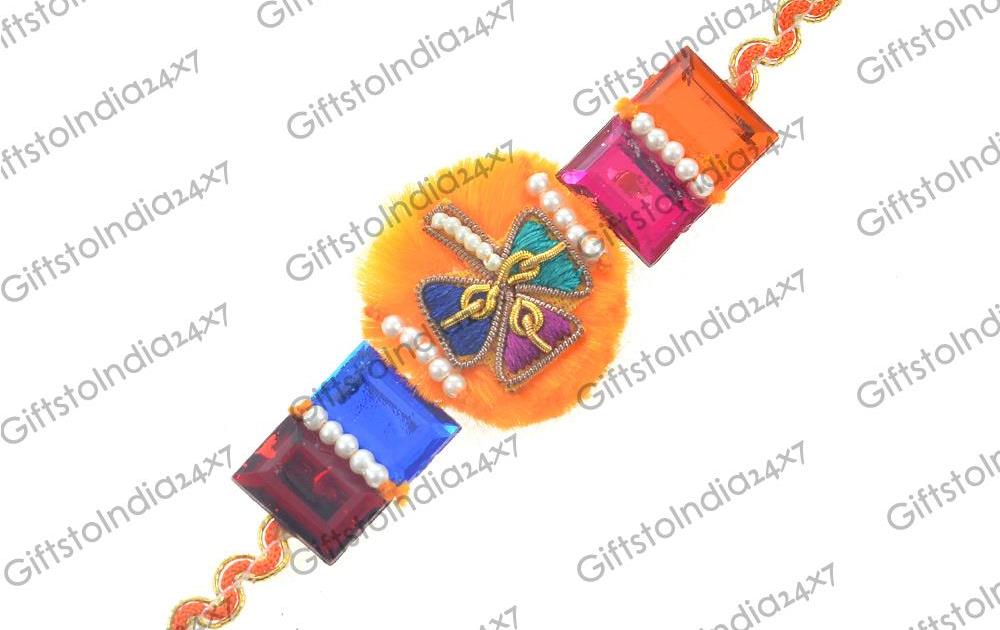 Enchanting Rakhi Decorated with Colourful Stones | Rakhis