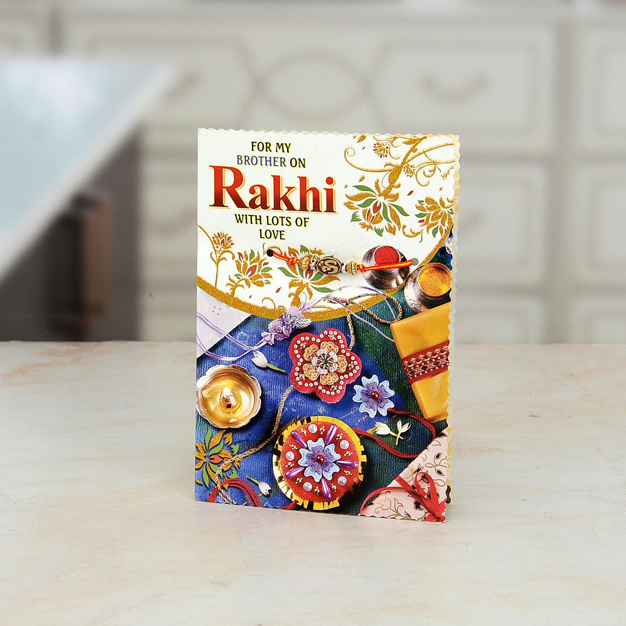 Rakhi Card with Yellow Dhaga Rakhi | Rakhi Greetings