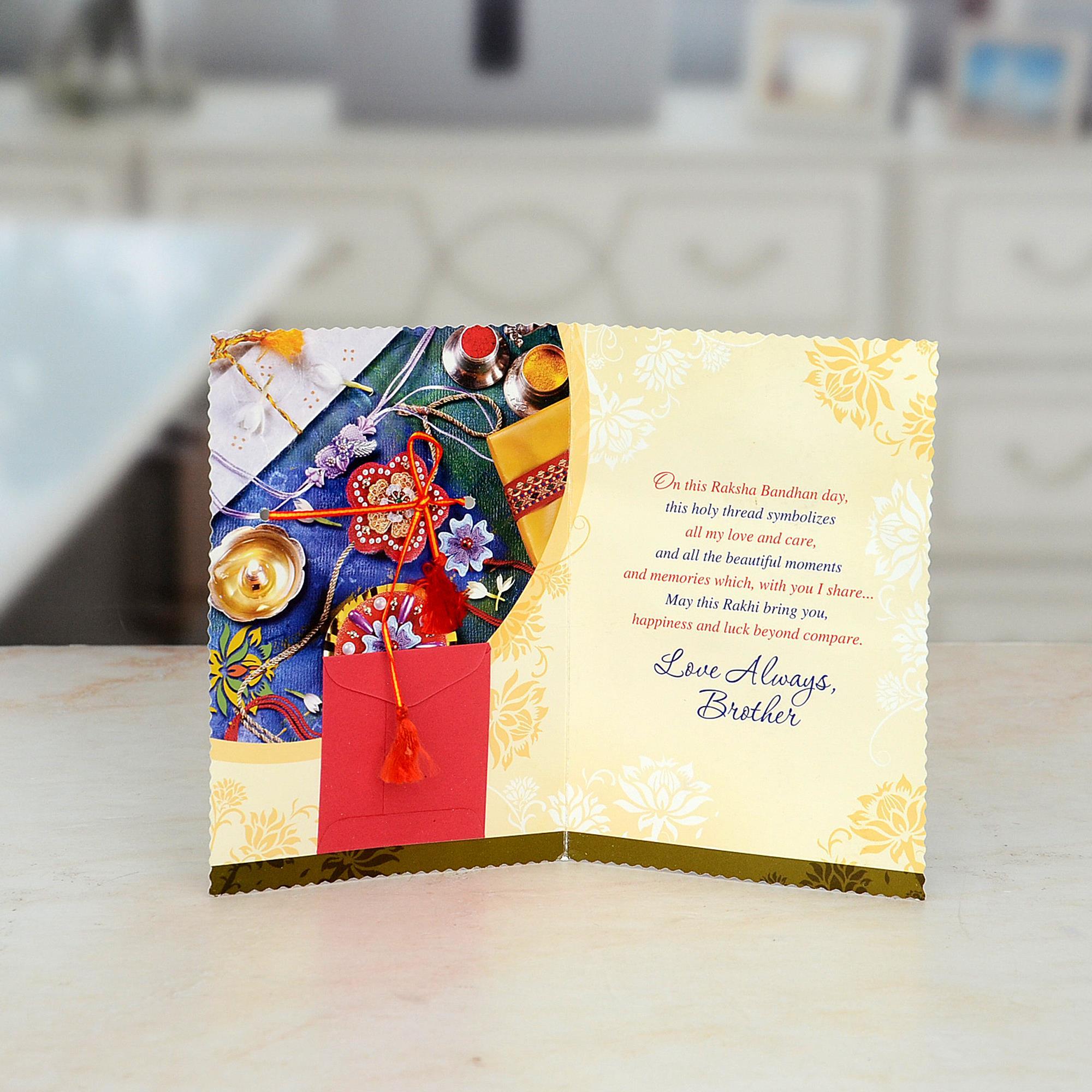 Rakhi Card with Yellow Dhaga Rakhi | Rakhi Greetings