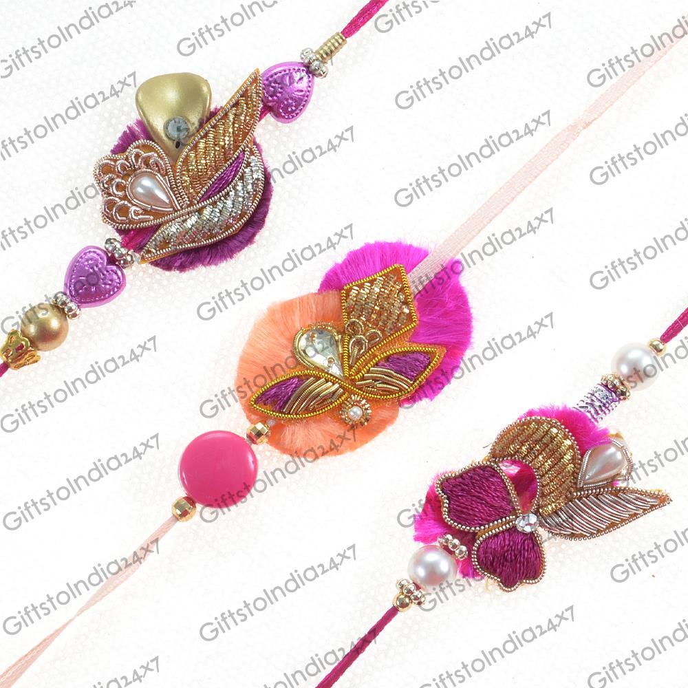 A Set Of Three Pink Rakhis | Rakhis