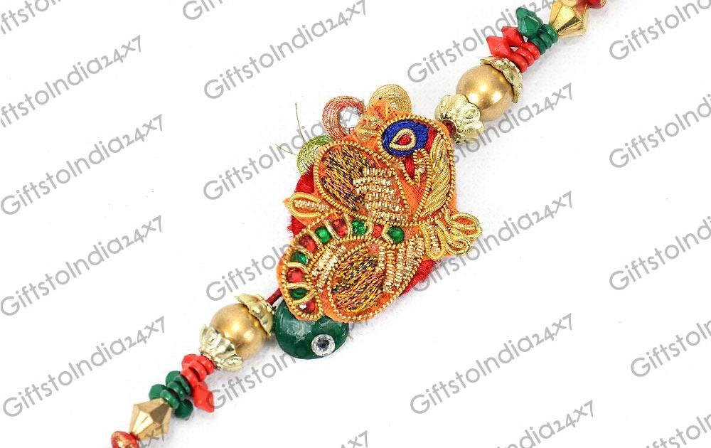 Lovely Zardosi Peacock Rakhi | Rakhis