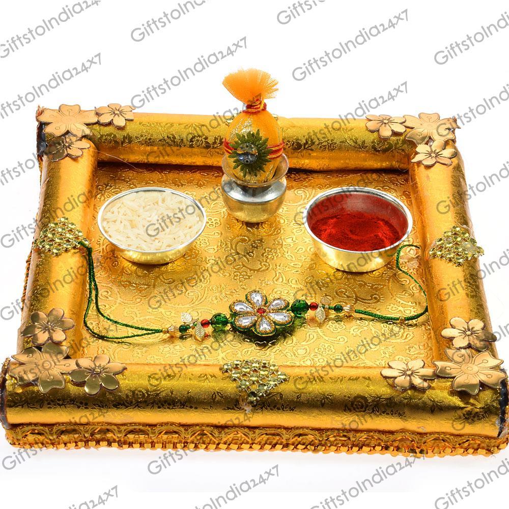 Square Handmade Tray With Rakhi | Rakhi