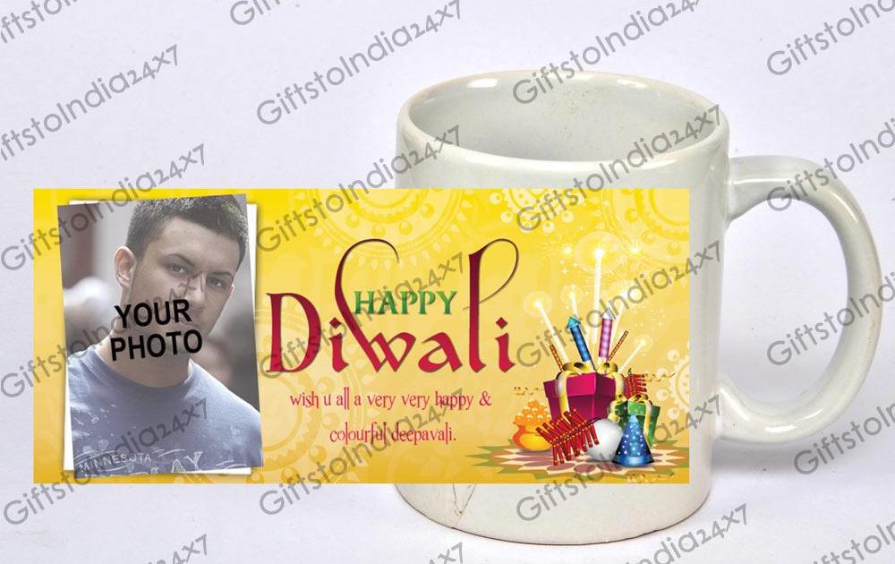 White Mug With Diwali Graphics, Personalized Diwali Gifts