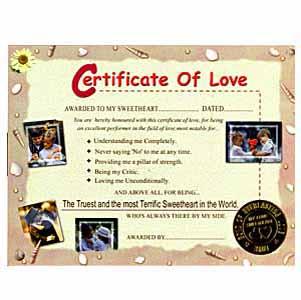 Certificate Of Love, Valentine Gifts