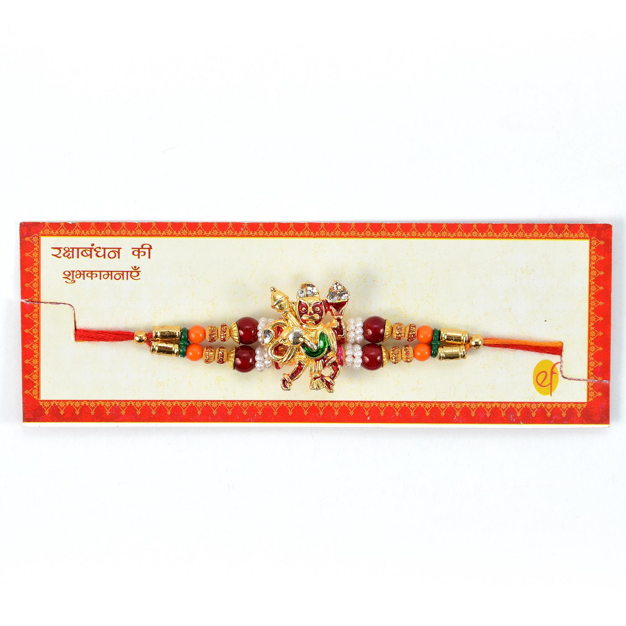 Red and Golden Bajrangbali Rakhi | Rakhis