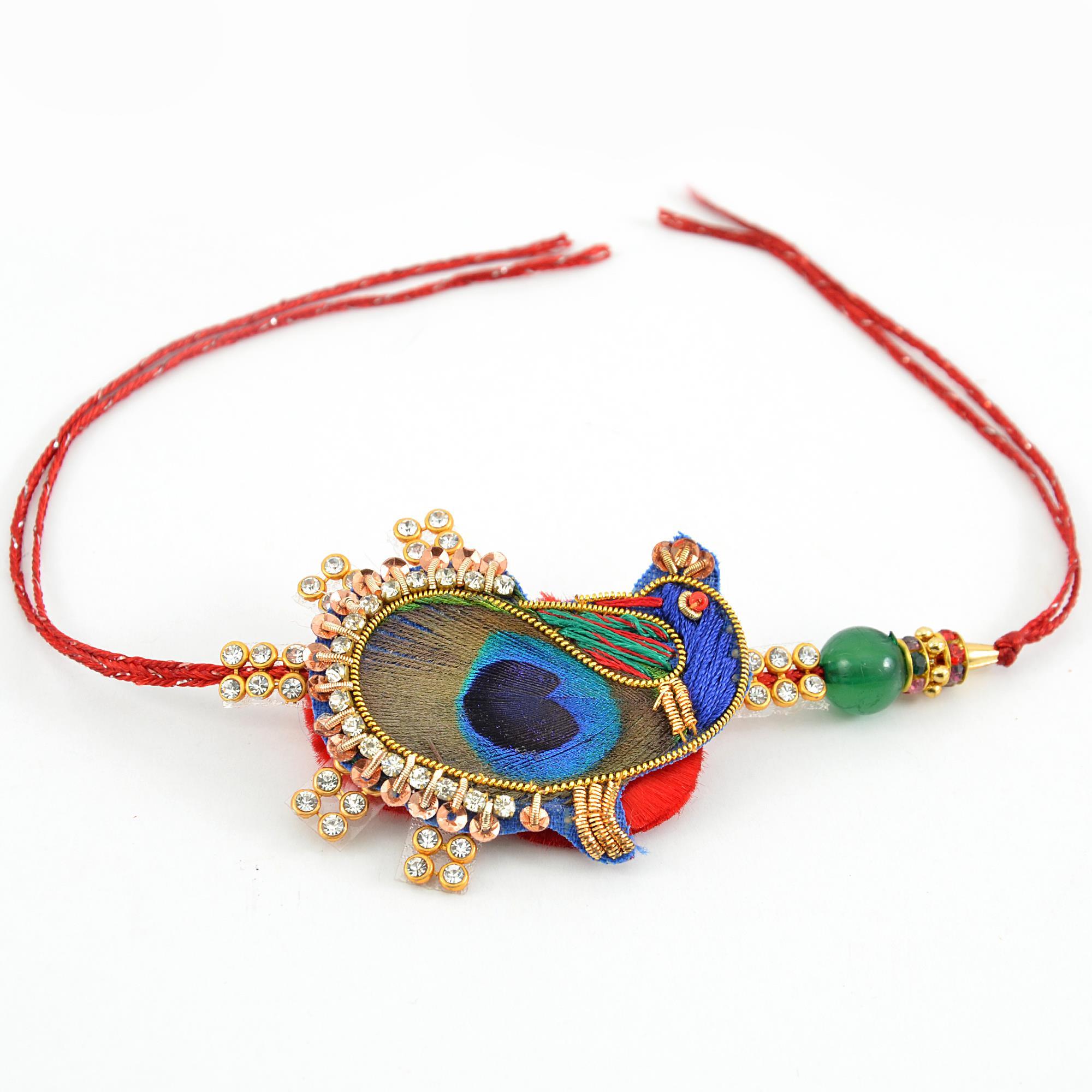 Peacock Feather Stone Rakhi | Rakhis