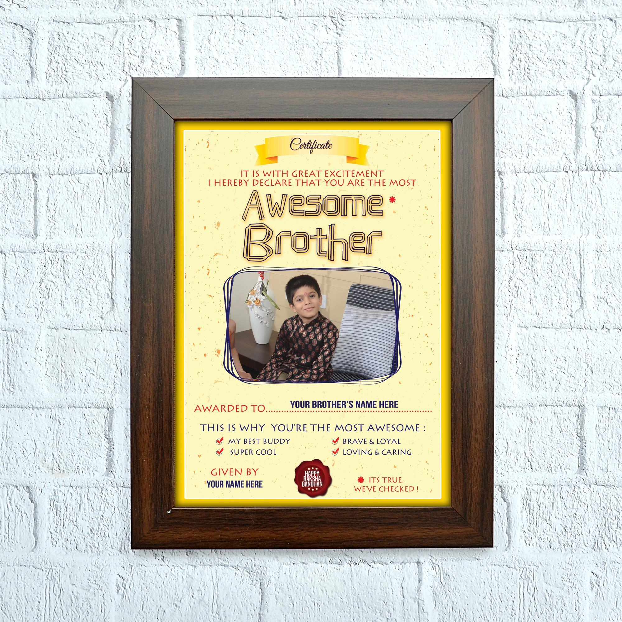 Awesome Brother Certificate, Personalized Photo Frames