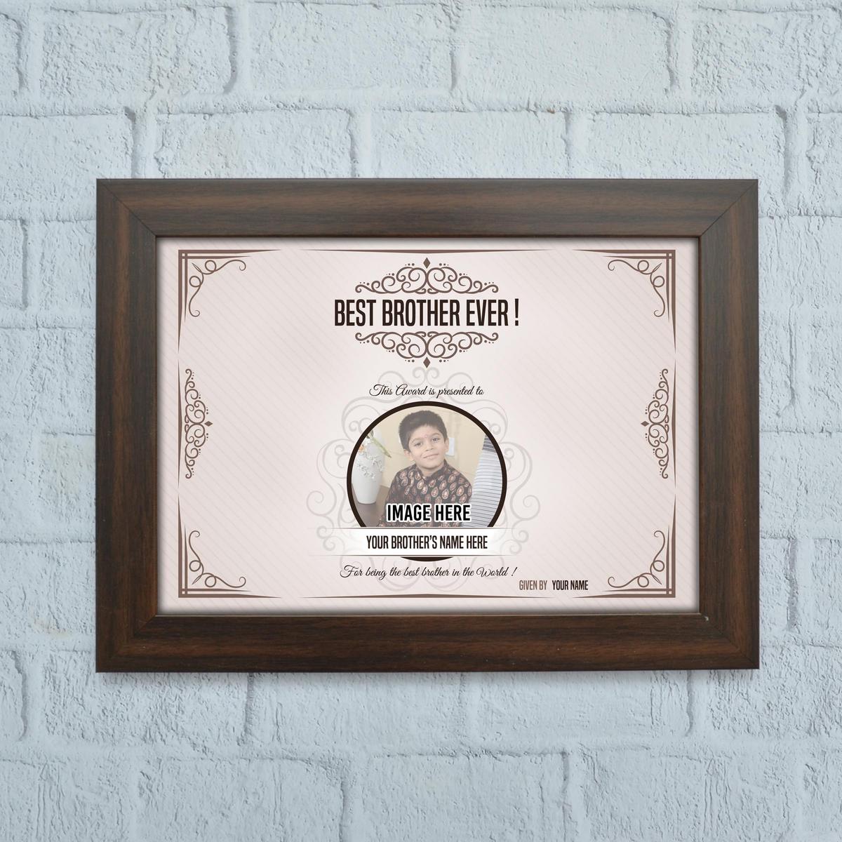 Best Brother Ever Certificate, Personalized Photo Frames
