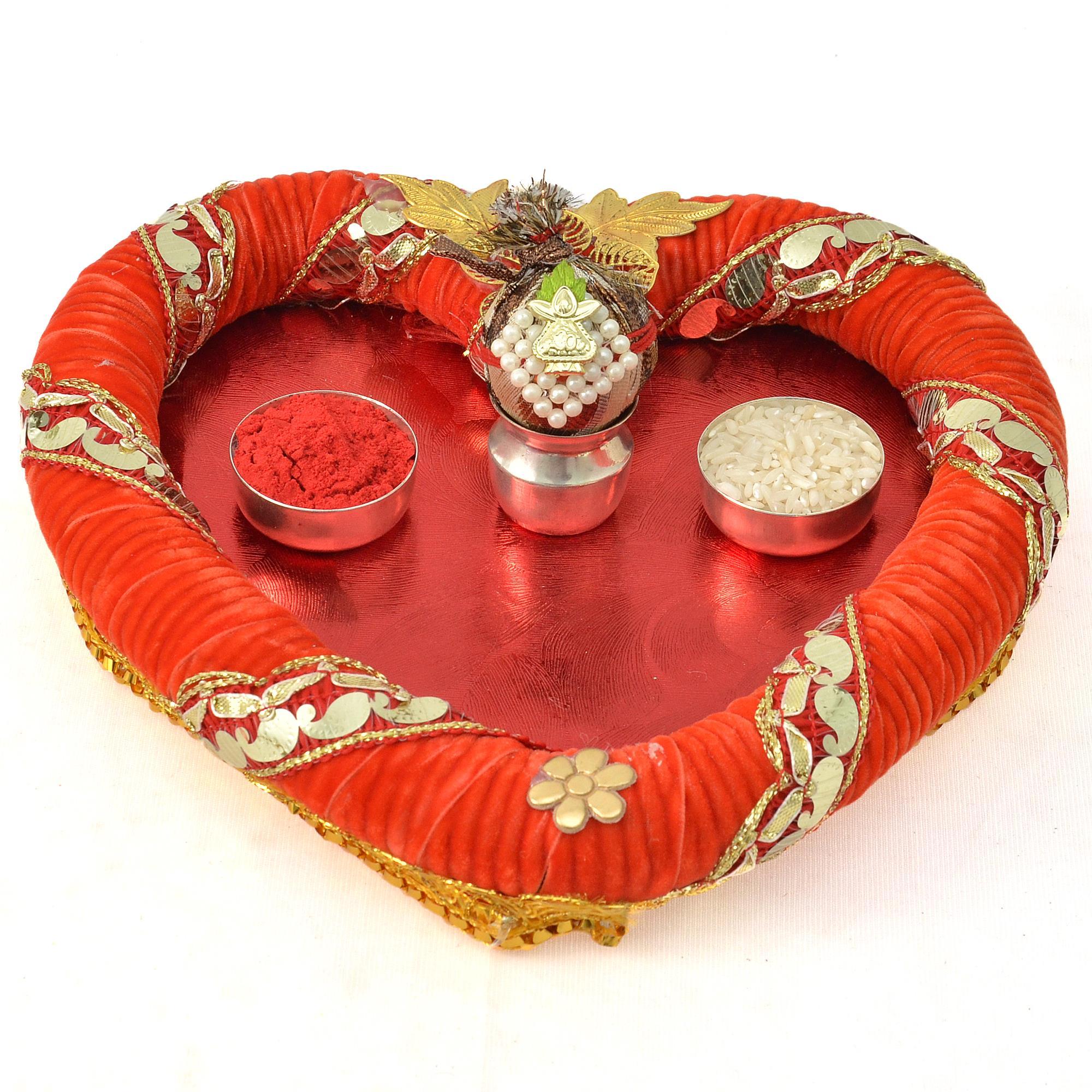 Red Heart Shape Puja Thali | Thali for Puja