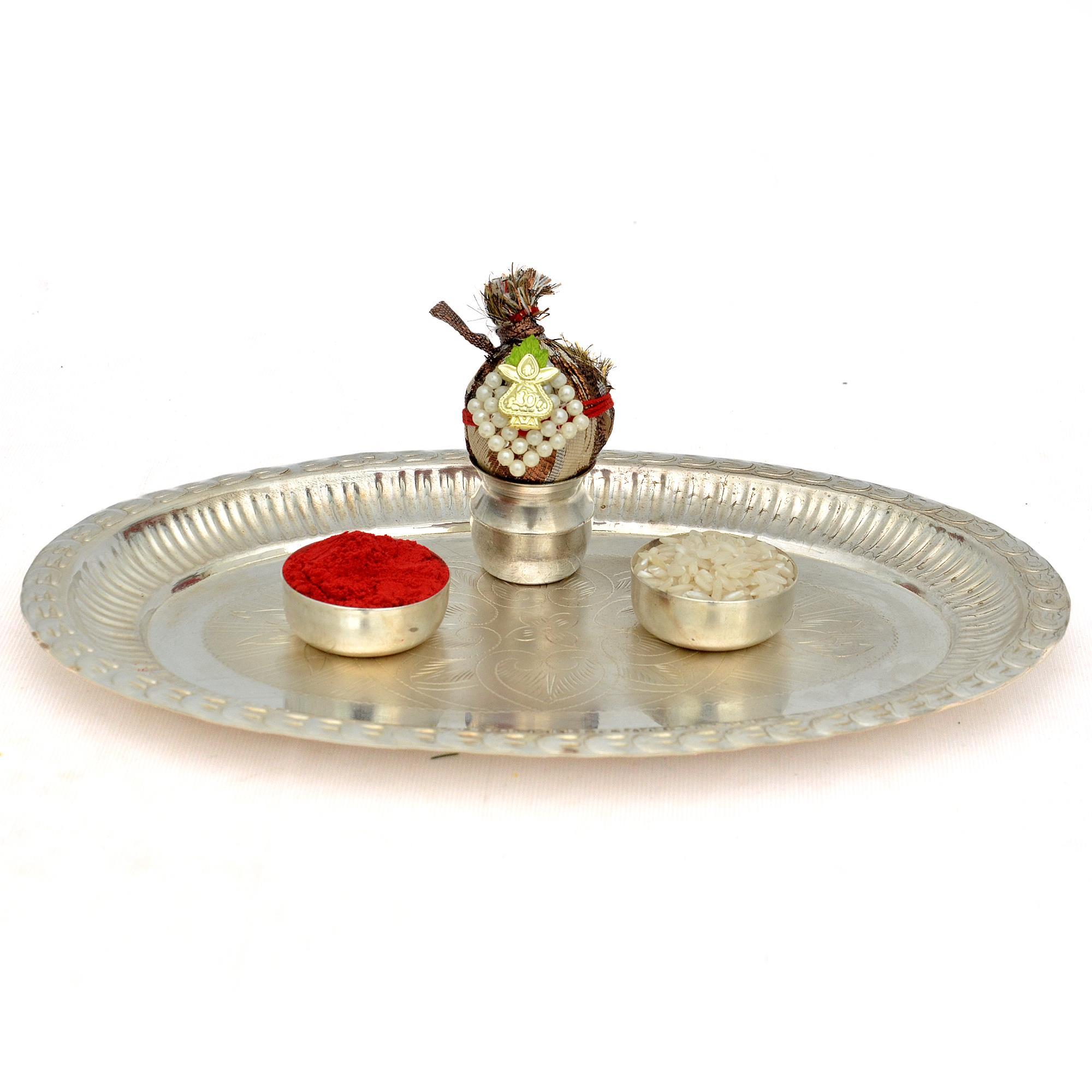 Silver Thali with Roli Chawal | Thali for Puja