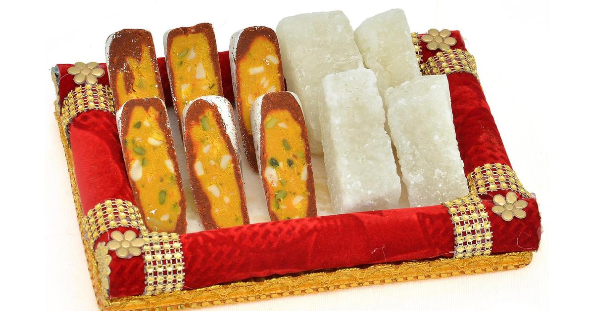 Delectables in Red Square Thali with Diya | Diwali Hampers