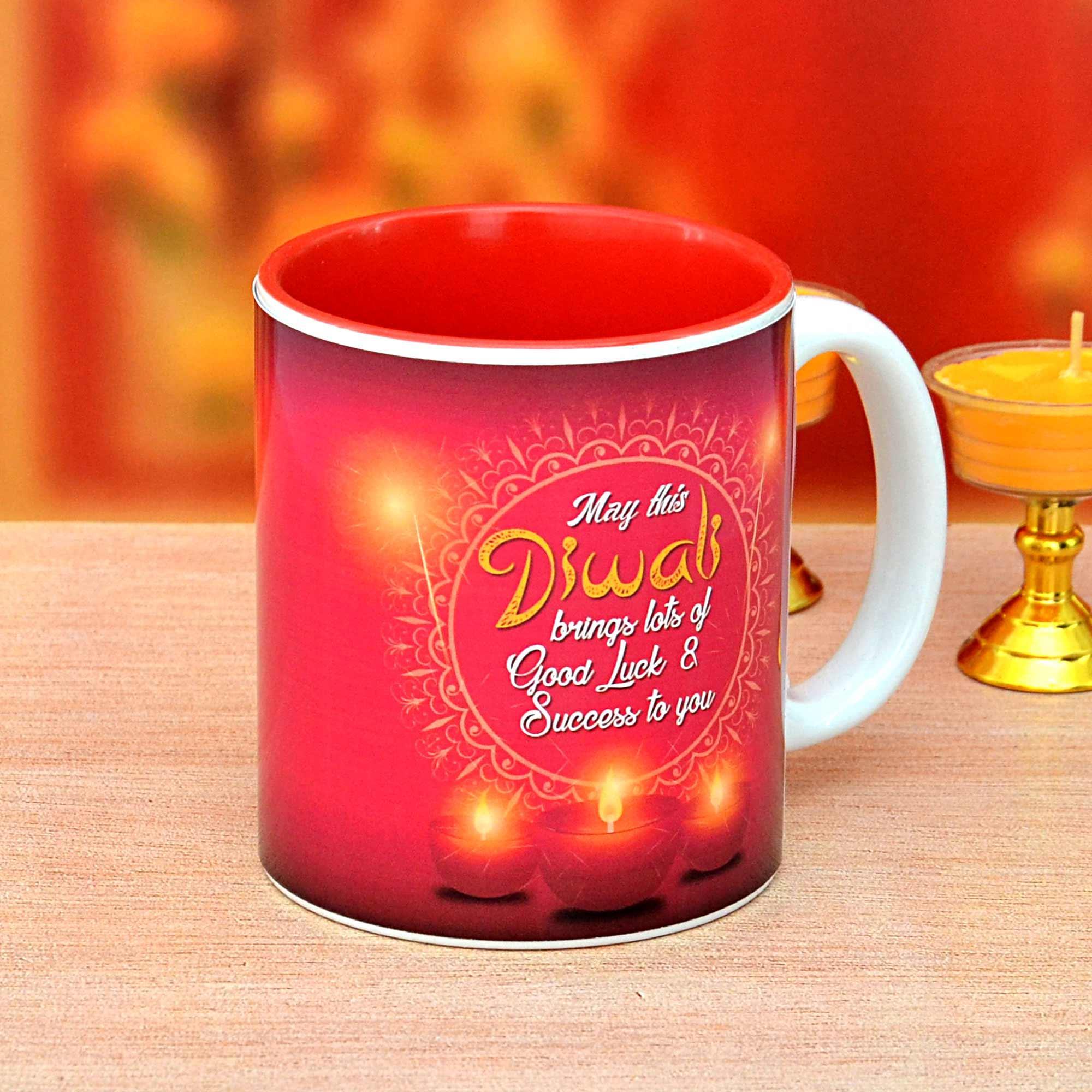Red Personalized Diwali Mug, Personalized Diwali Gifts