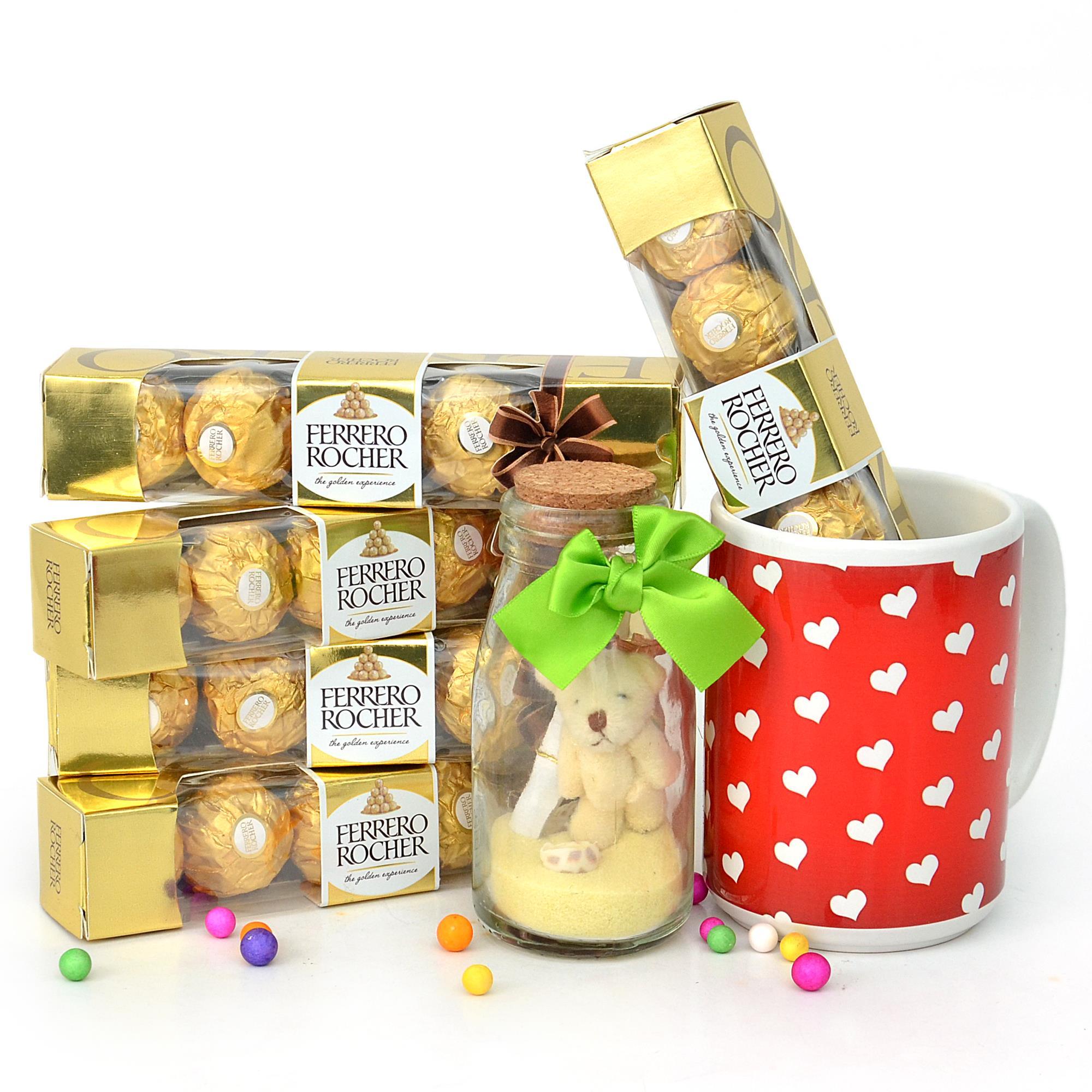 Ferrero Rocher Hamper with Love Mug and Bottle | Valentine Day