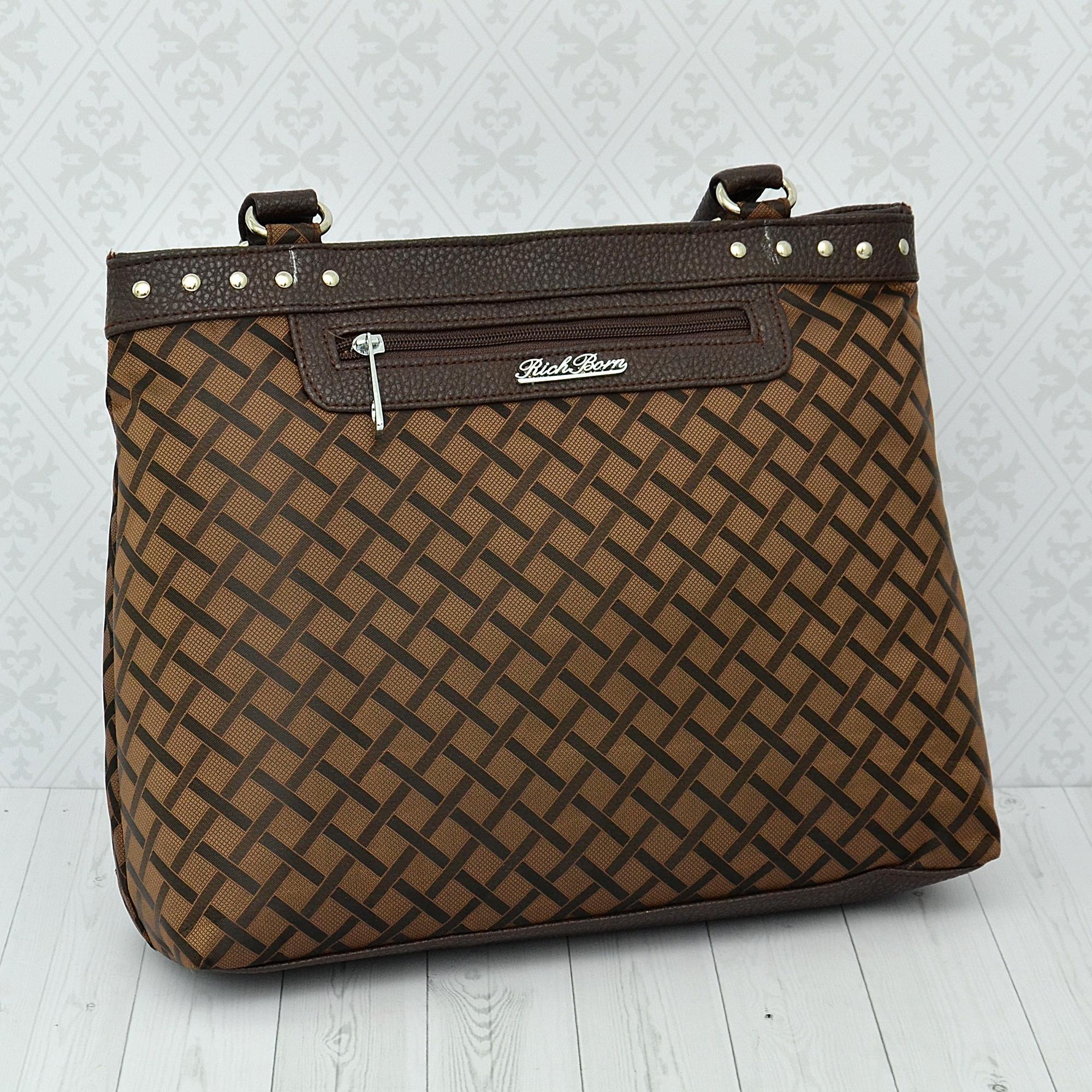 Brown Hand Bag in Check Design | Bags & Purses