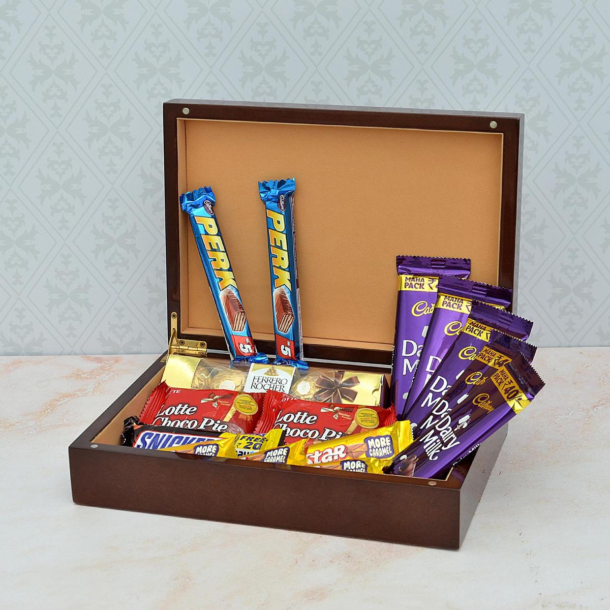 Dairy Milk, Ferrero Rocher, Snicker & a Box | Gift Baskets