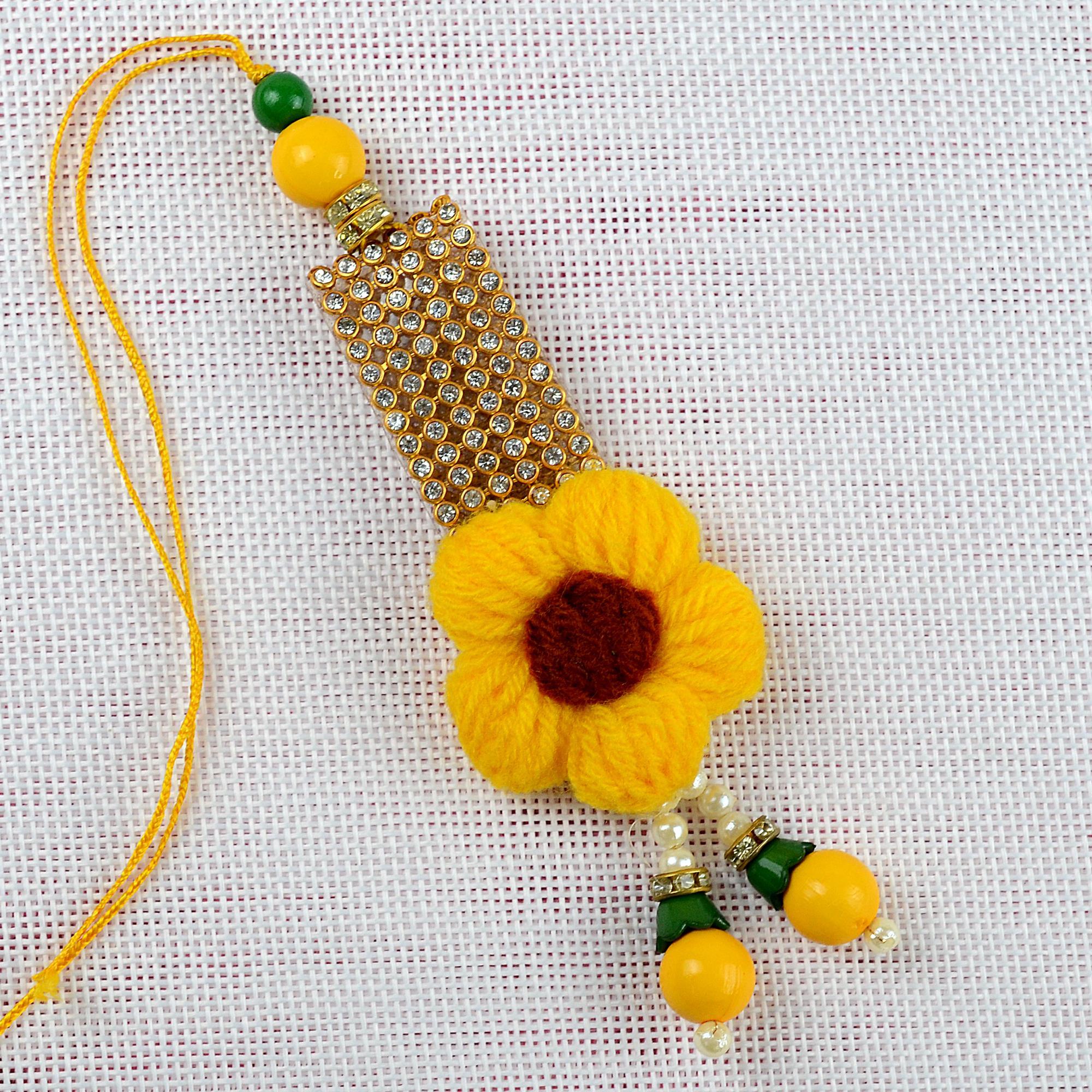 Woolen Sunflower with Stone Lumba | Lumba Rakhi