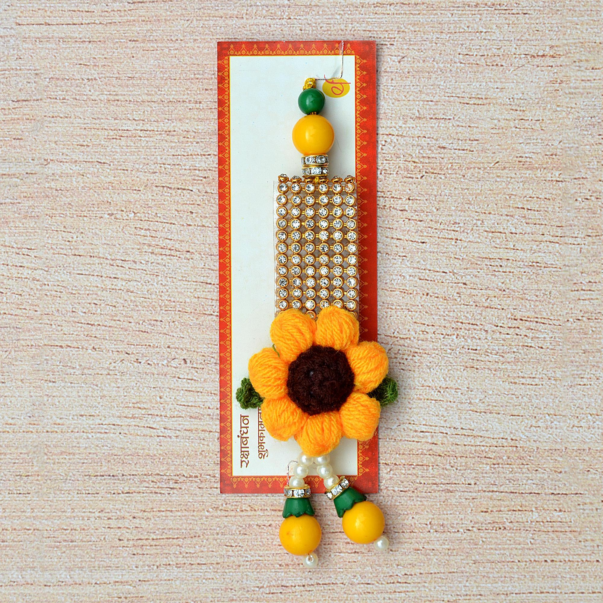Woolen Sunflower with Stone Lumba | Lumba Rakhi