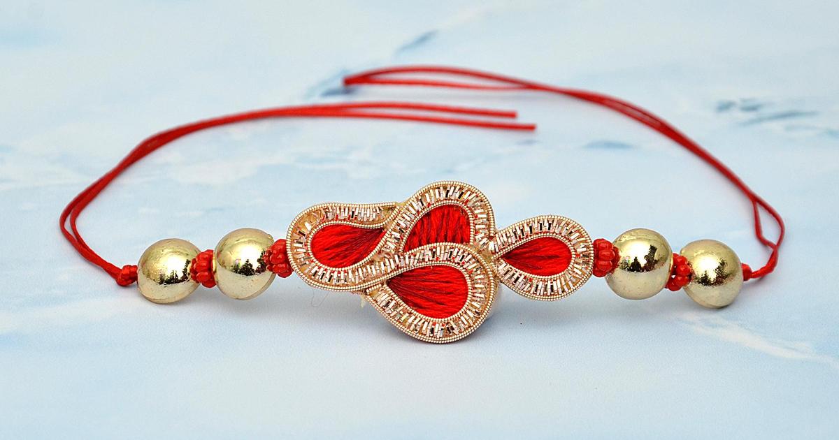 Beautiful Red Zardosi Zari Rakhi | Designer Rakhi