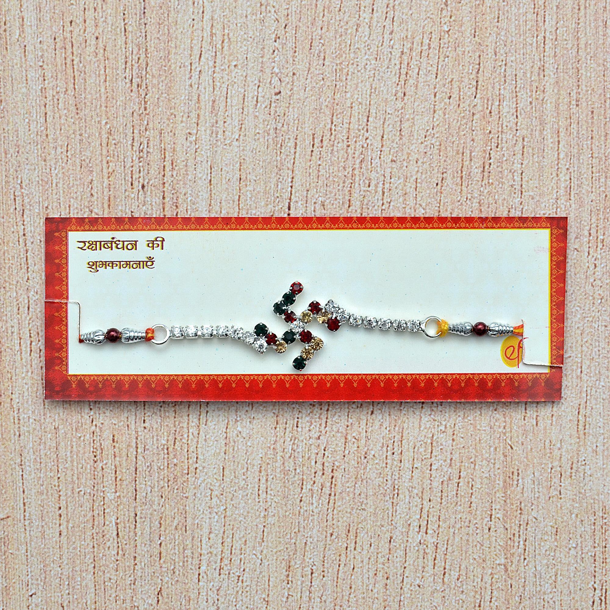 Swastik Stone Chain with Thread Rakhi | Divine Rakhi
