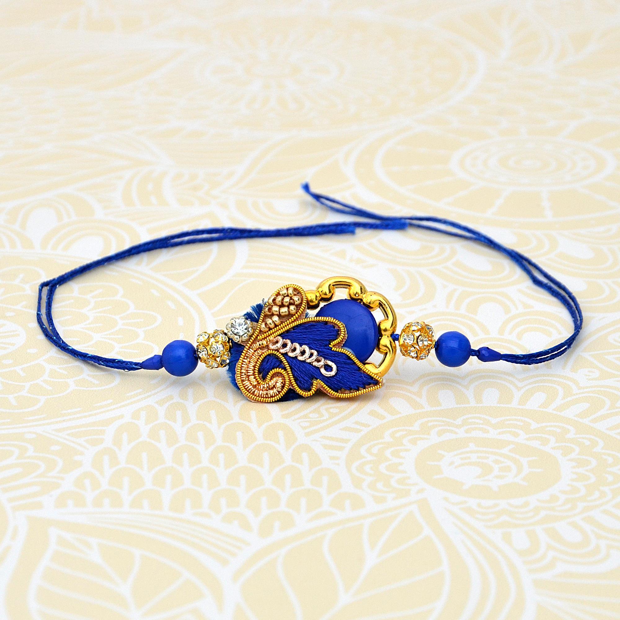 Golden Blue Zardosi Rakhi | Exclusive Rakhi