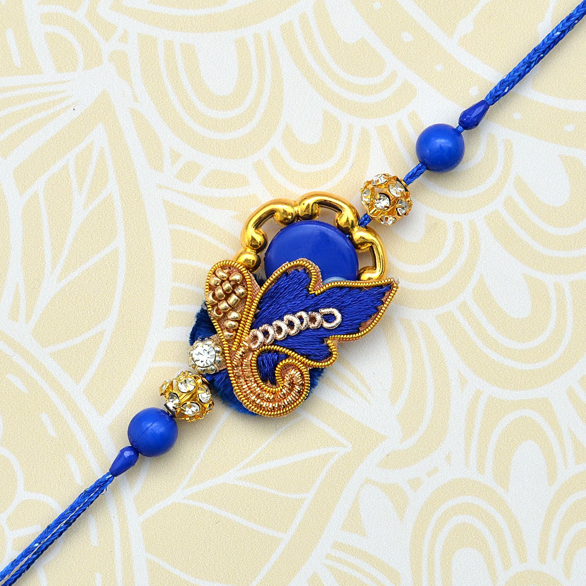 Golden Blue Zardosi Rakhi | Exclusive Rakhi