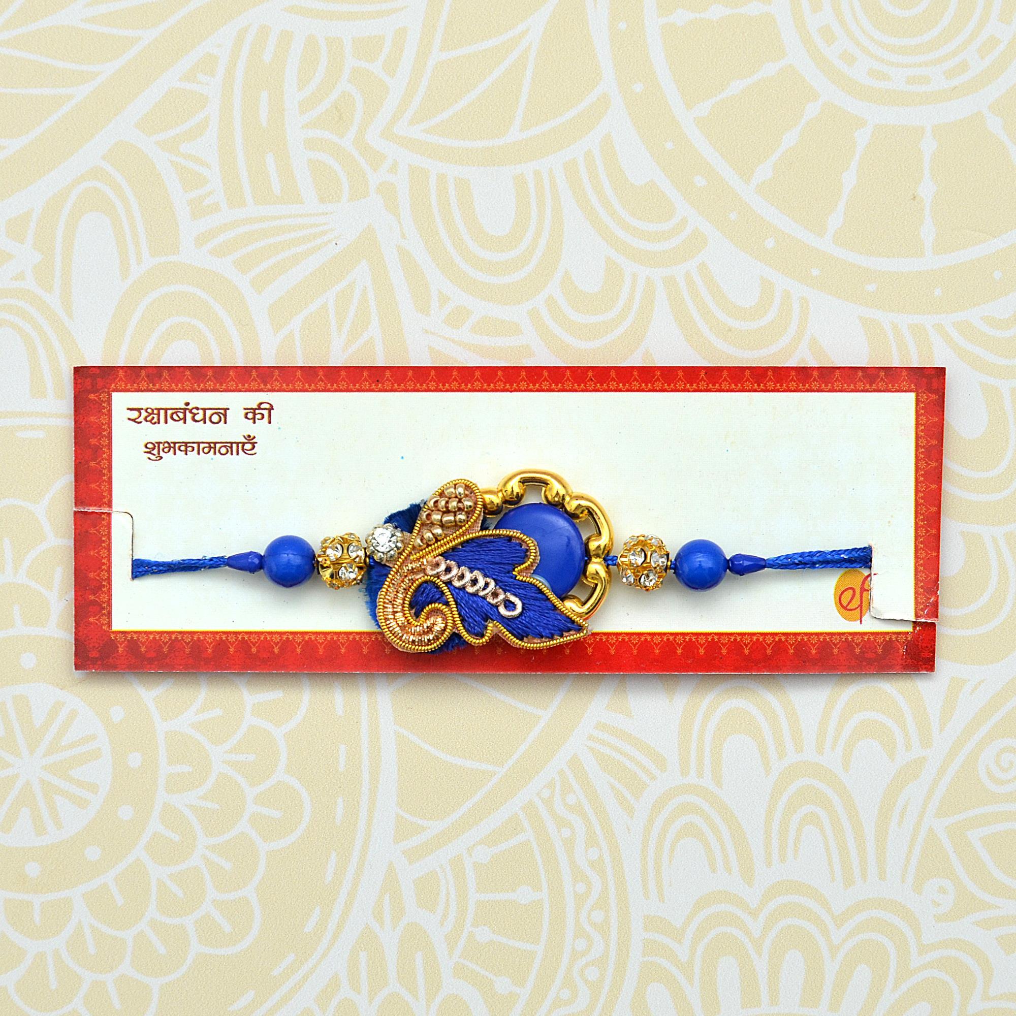 Golden Blue Zardosi Rakhi | Exclusive Rakhi