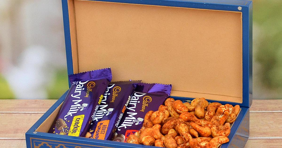 Dairy Milk & Masala Kaju in a Blue Box | Gift Baskets