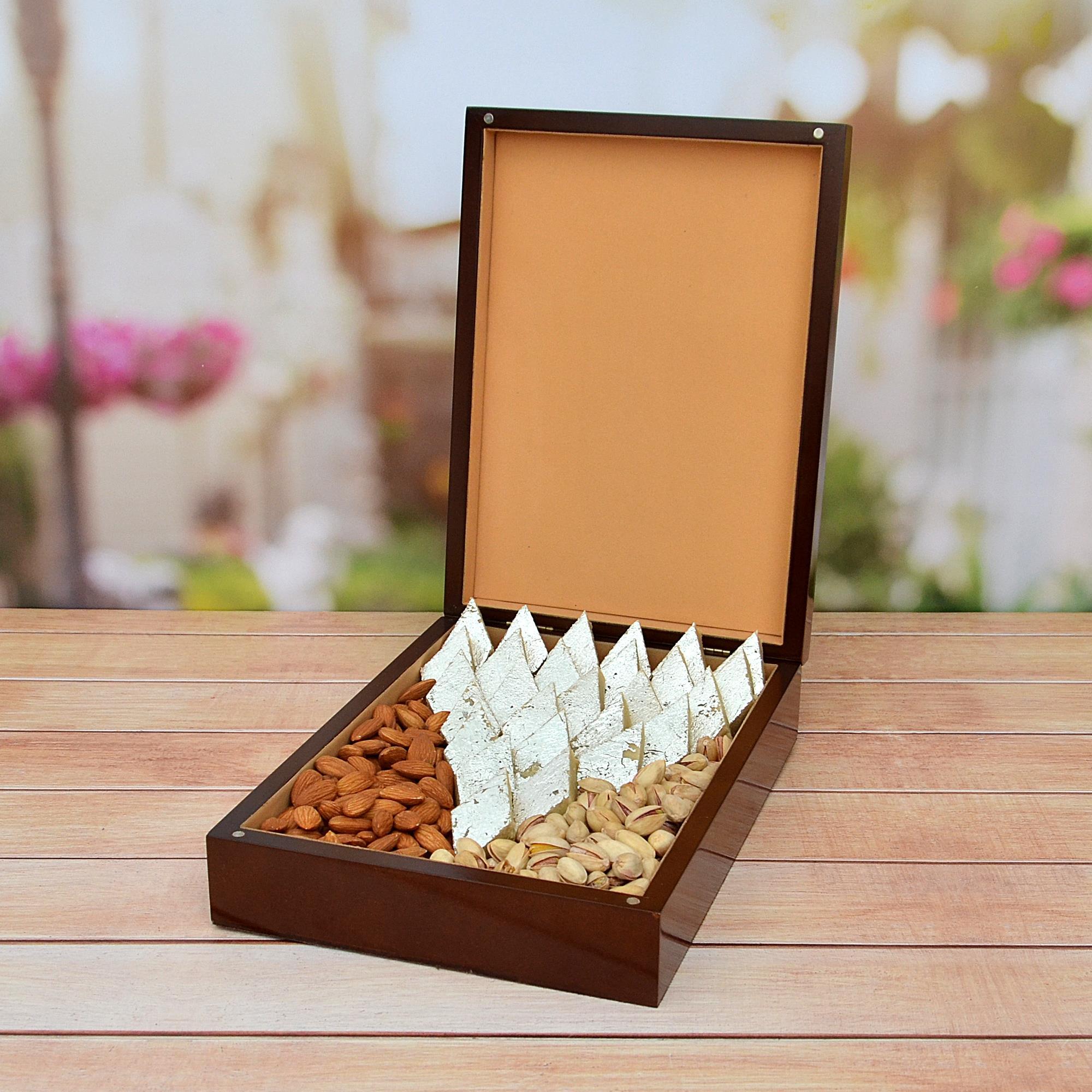Kaju Barfi, Almond & Pista & a Box | Gift Baskets