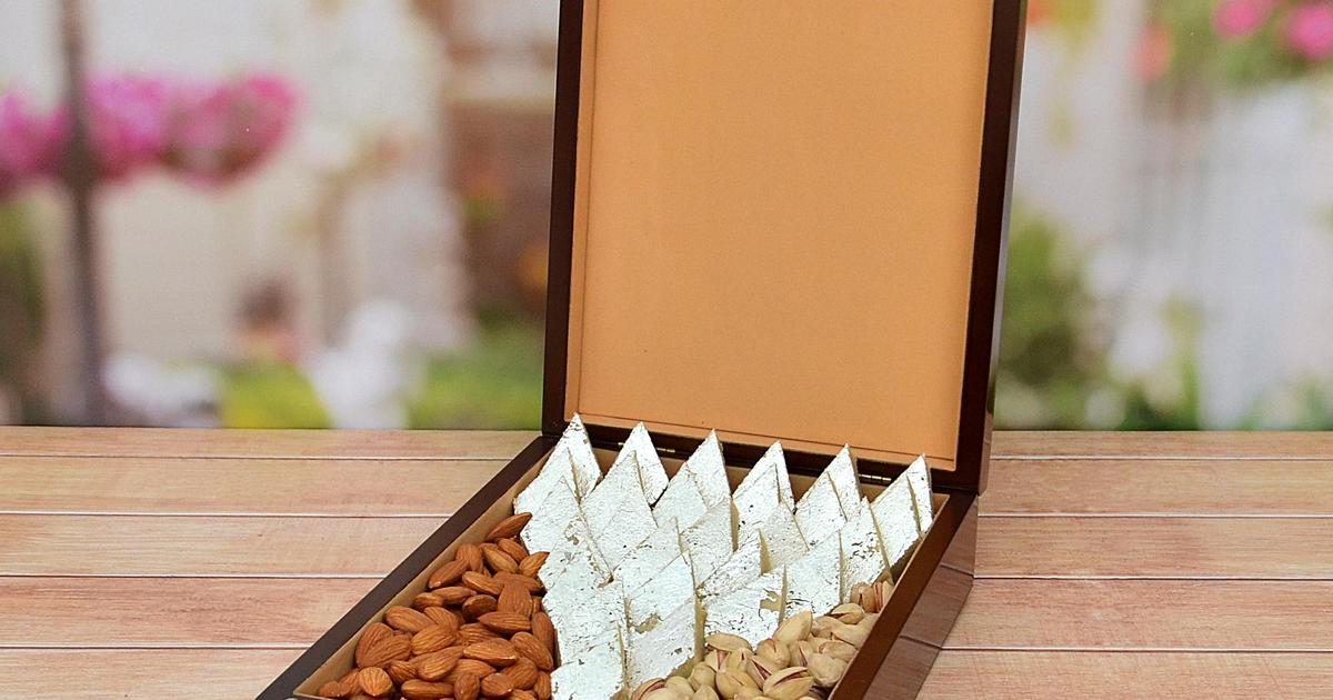 Kaju Barfi, Almond & Pista & a Box | Gift Baskets