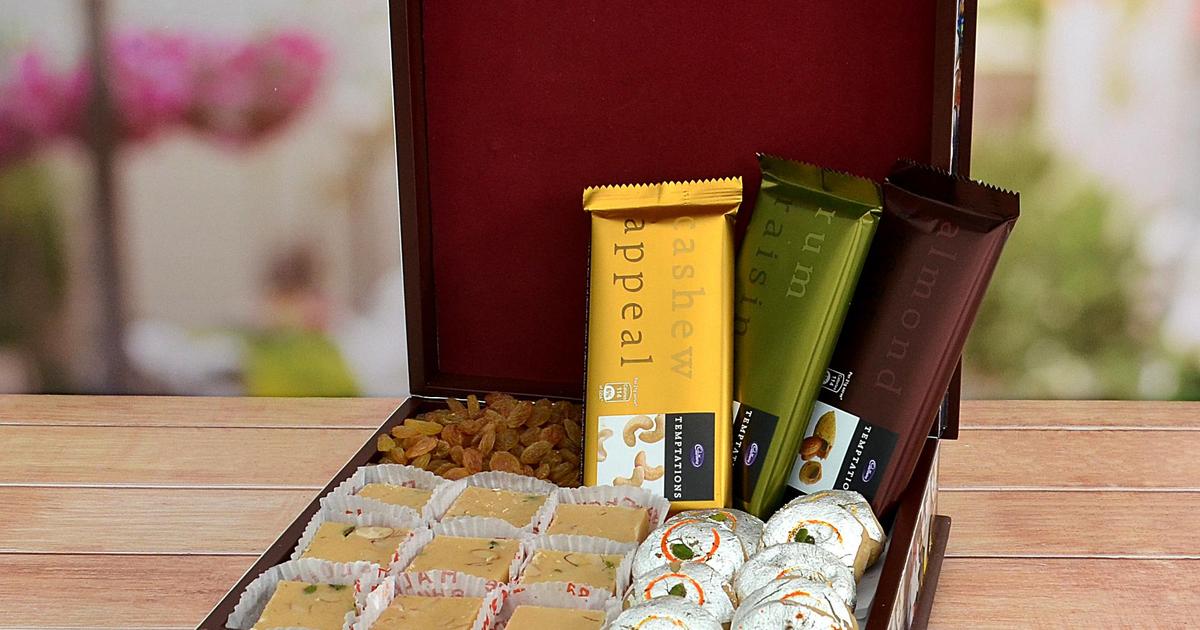 Temptation, Mawa Bati, Mawa Barfi, Raisins | Gift Baskets