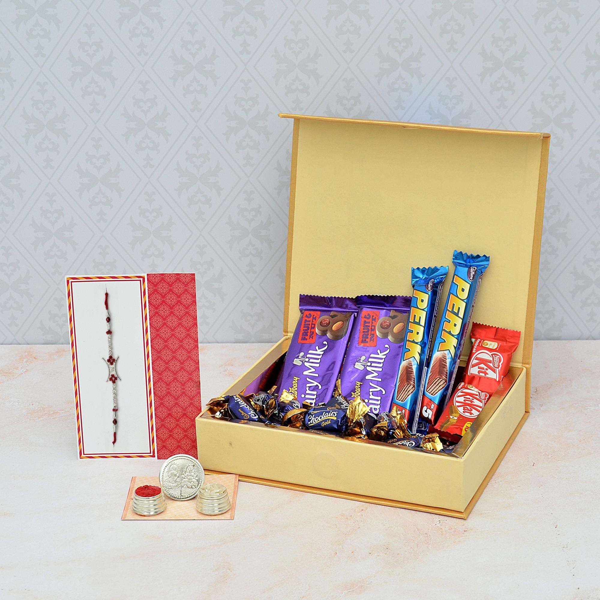Dairy Milk, Perk, Kit Kat with Rakhi | Rakhi Hampers