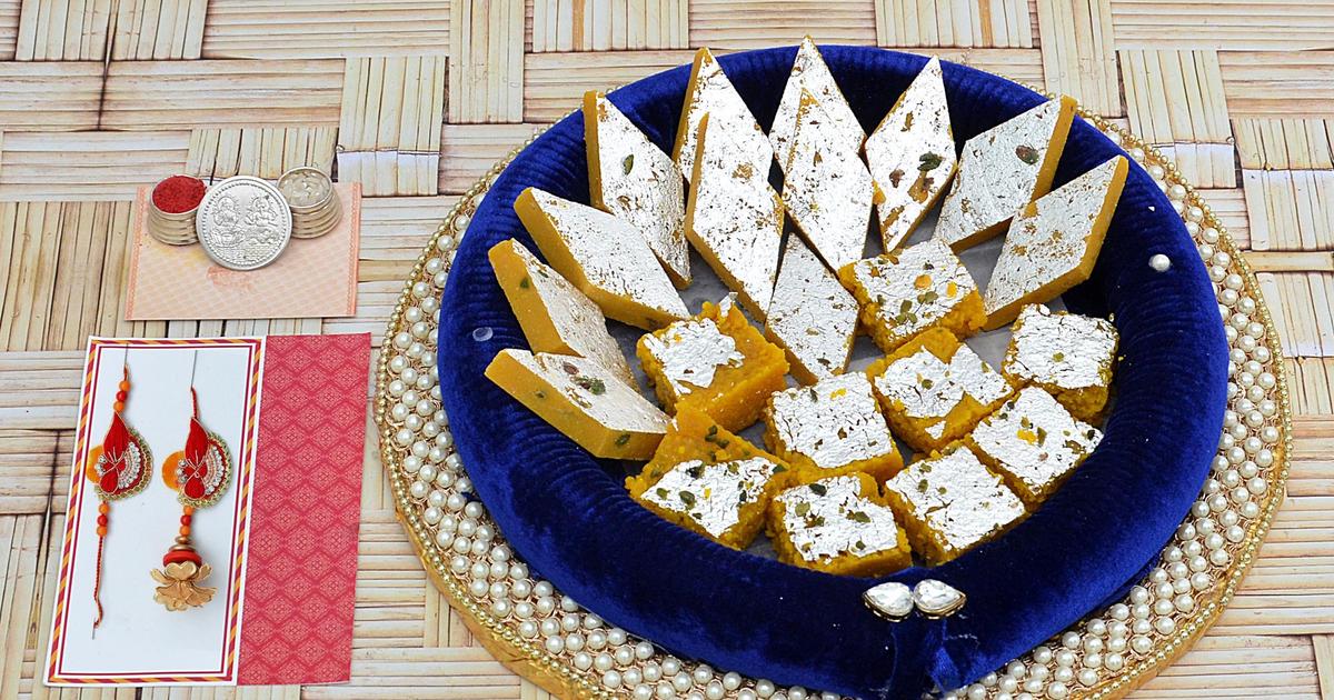 Moti Pak, Kaju Kesar Barfi Thali, Rakhi | Rakhi Sweets