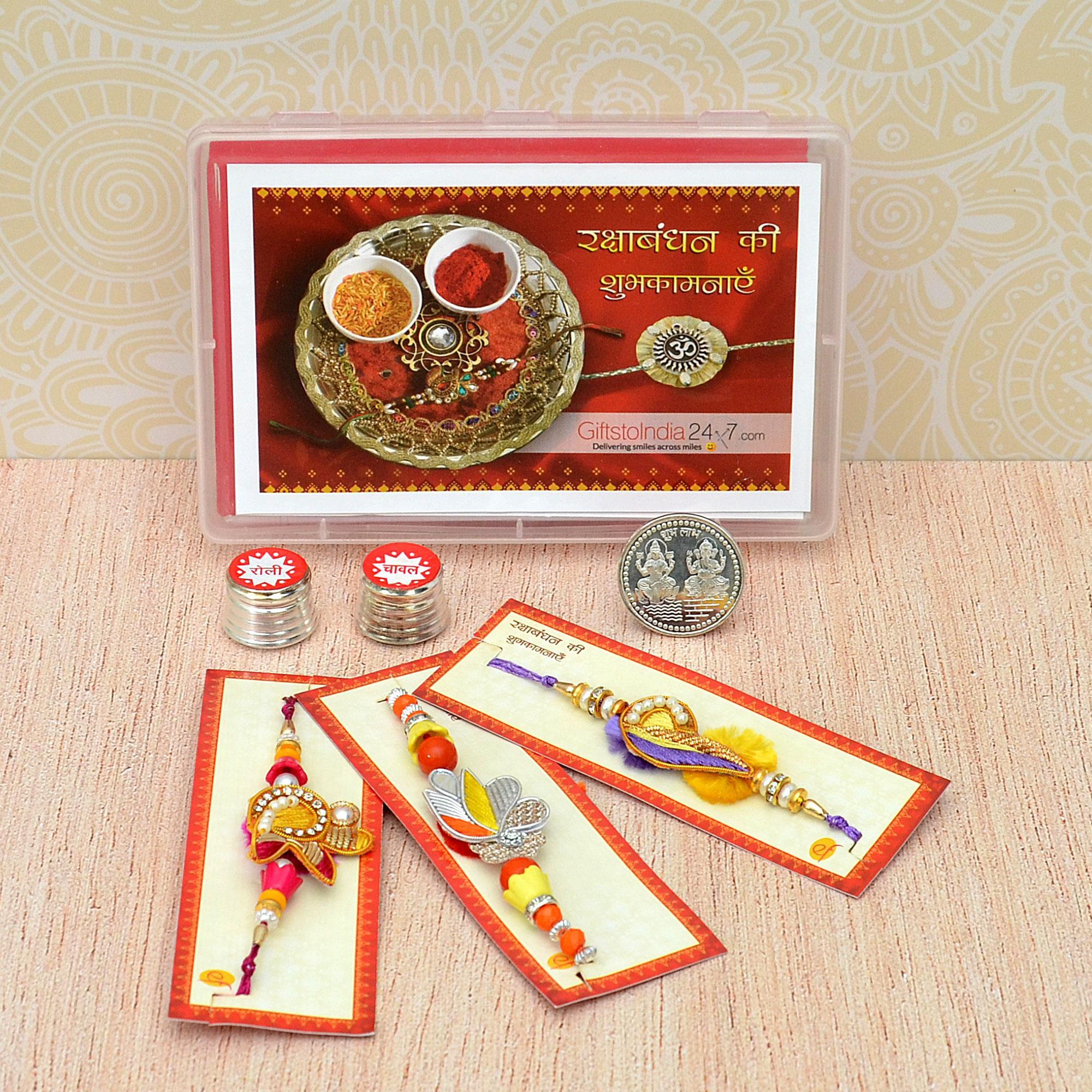 Set of 3 Zardosi Collection Rakhi Set | Rakhis