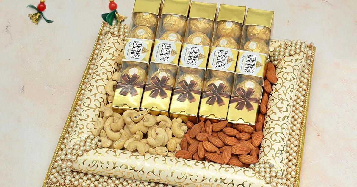 Dry Fruits & Ferrero Rocher in a Thali | Diwali Gifts