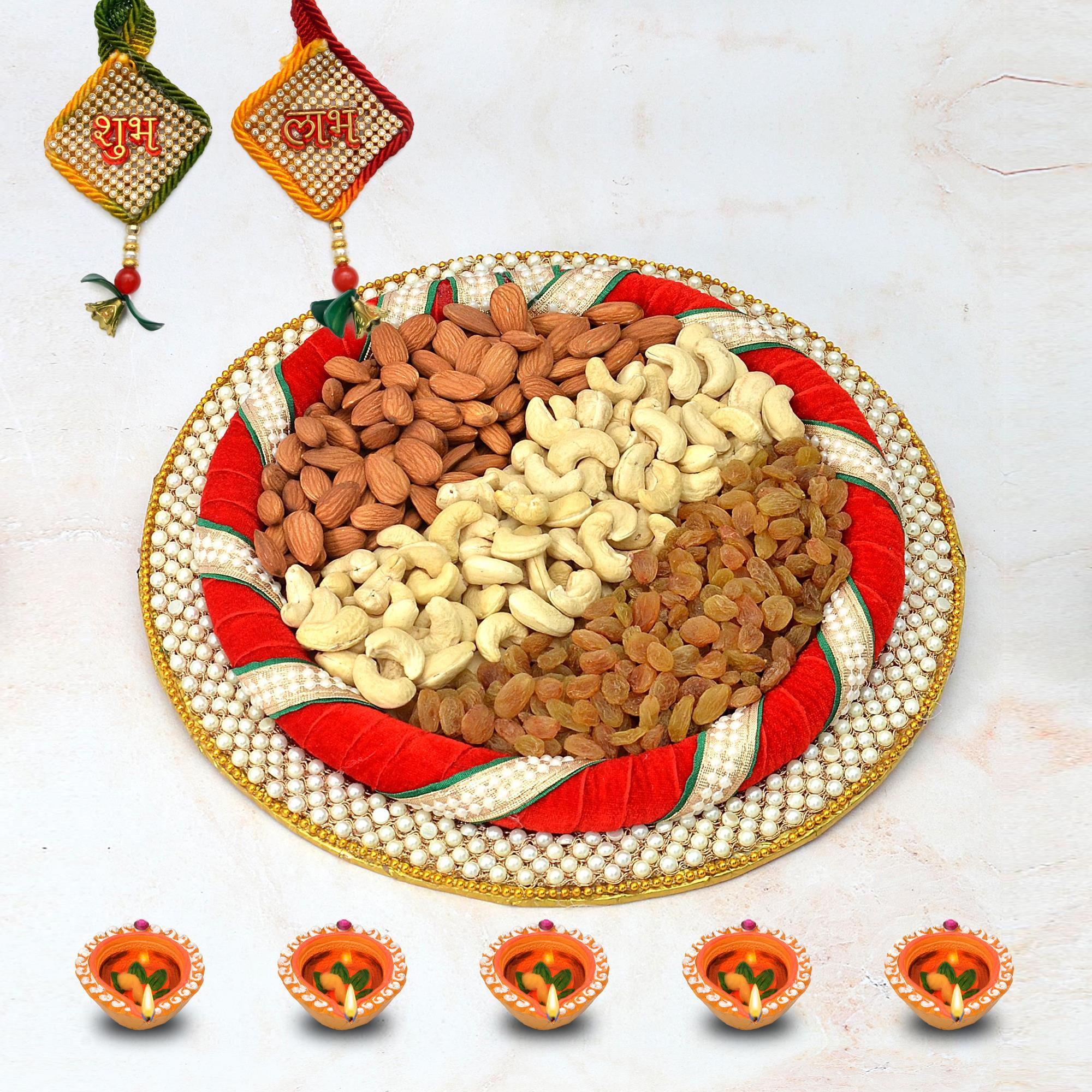 Kaju, Almond & Raisins in a Thali, Dryfruits Thali on Diwali