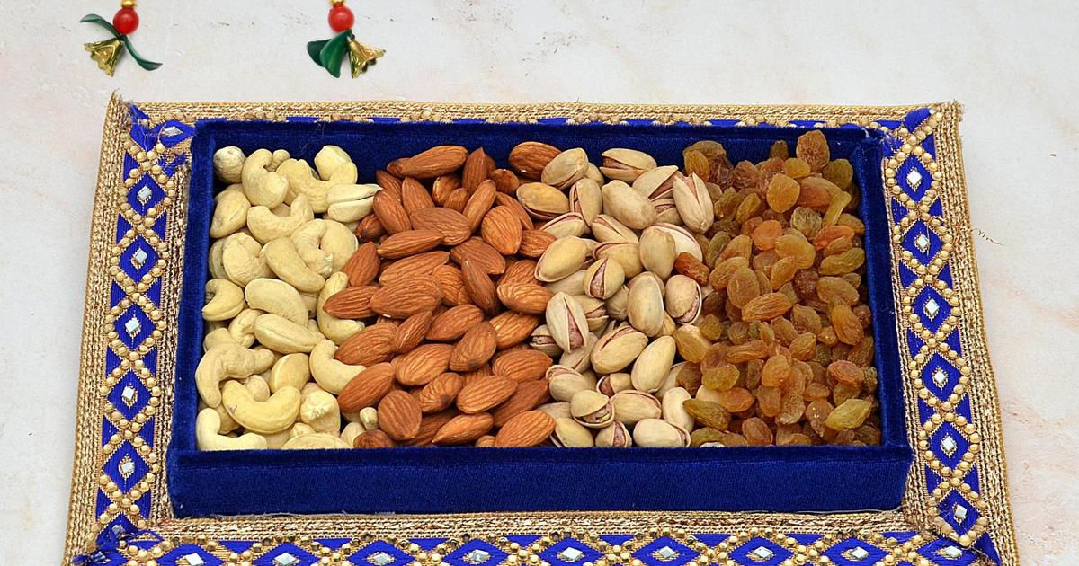 Diwali Dry Fruit Thali - 400gm Dry Fruits with Thali | Diwali Gifts