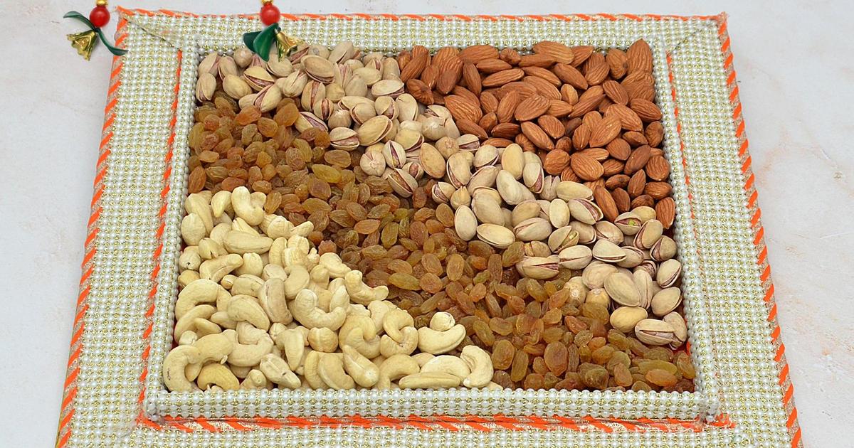 Diwali Dry Fruit Thali - 1kg Dry Fruits with Thali | Diwali Gifts