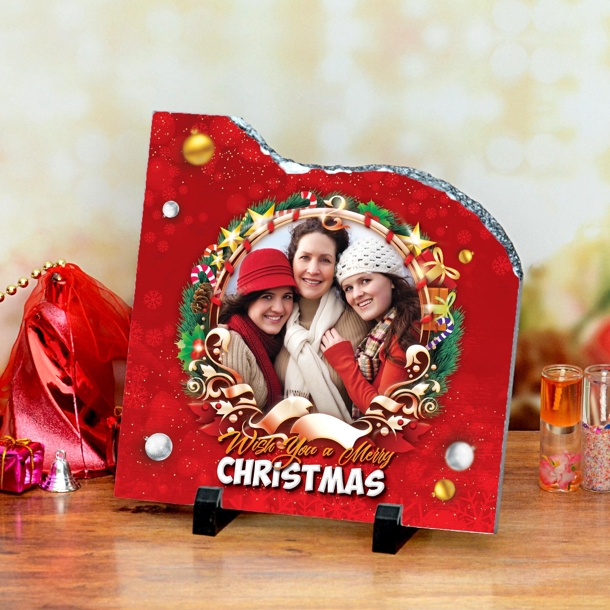 Merry Christmas Photo Frame, Personalized Rock Photo