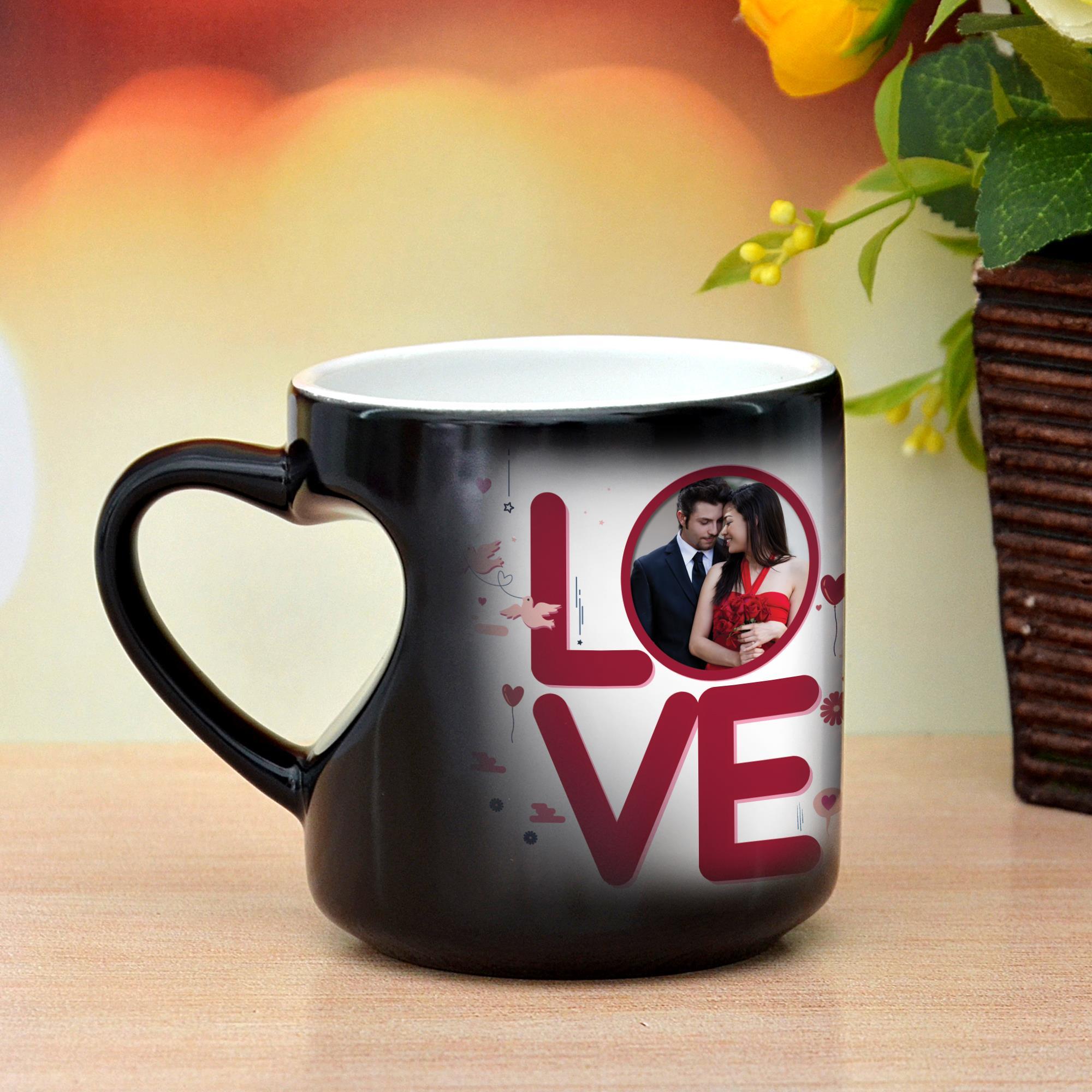 Personalized Love Shape Handle Black Mug | Personalized Gifts