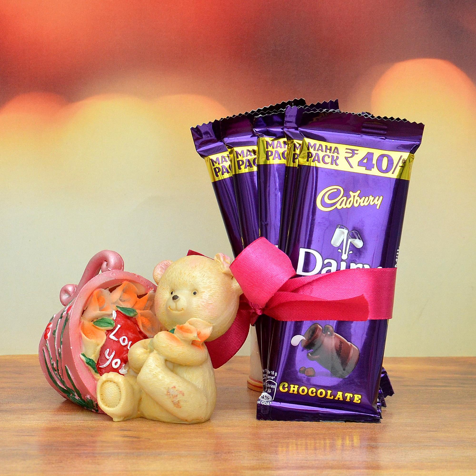 Cute Love You Teddy With Dairy Milk Chocolates | Valentine Day