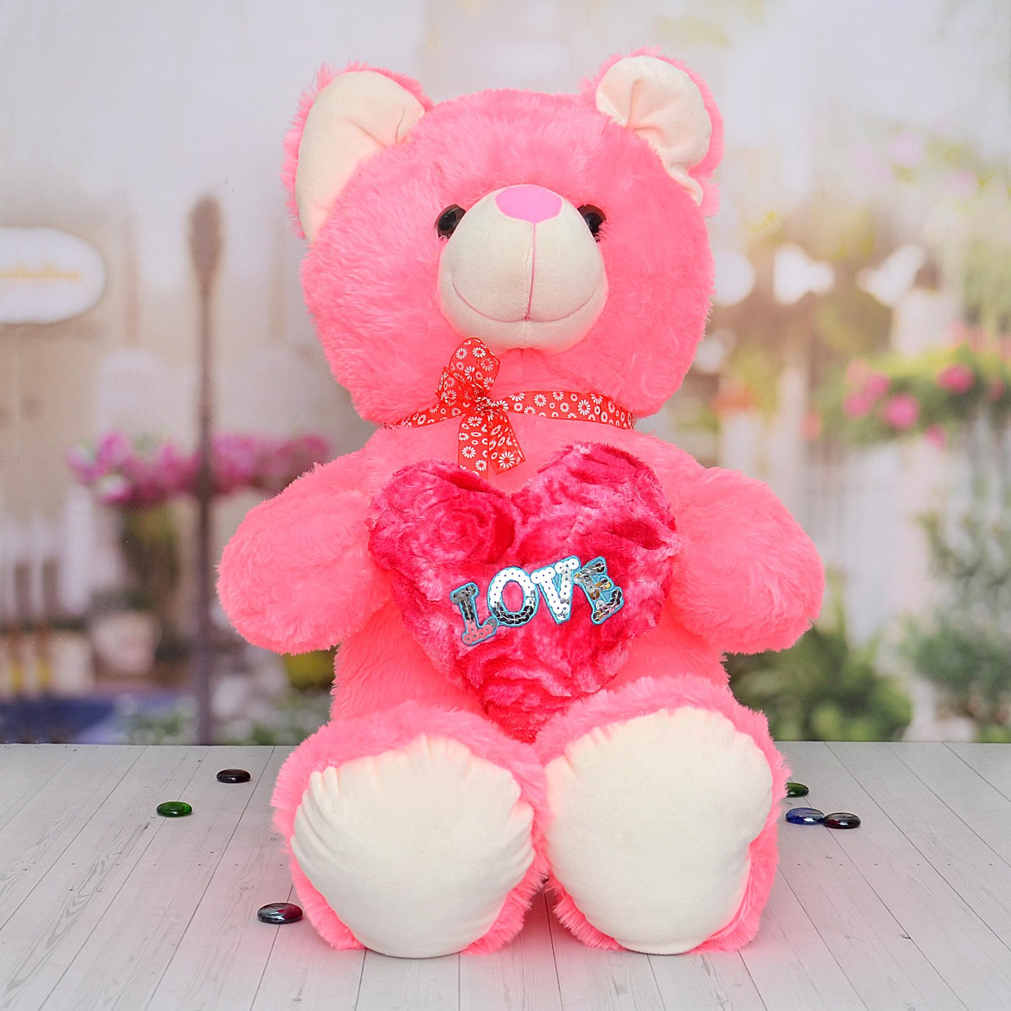 Pink Teddy with Holding Love Heart | Soft Toys