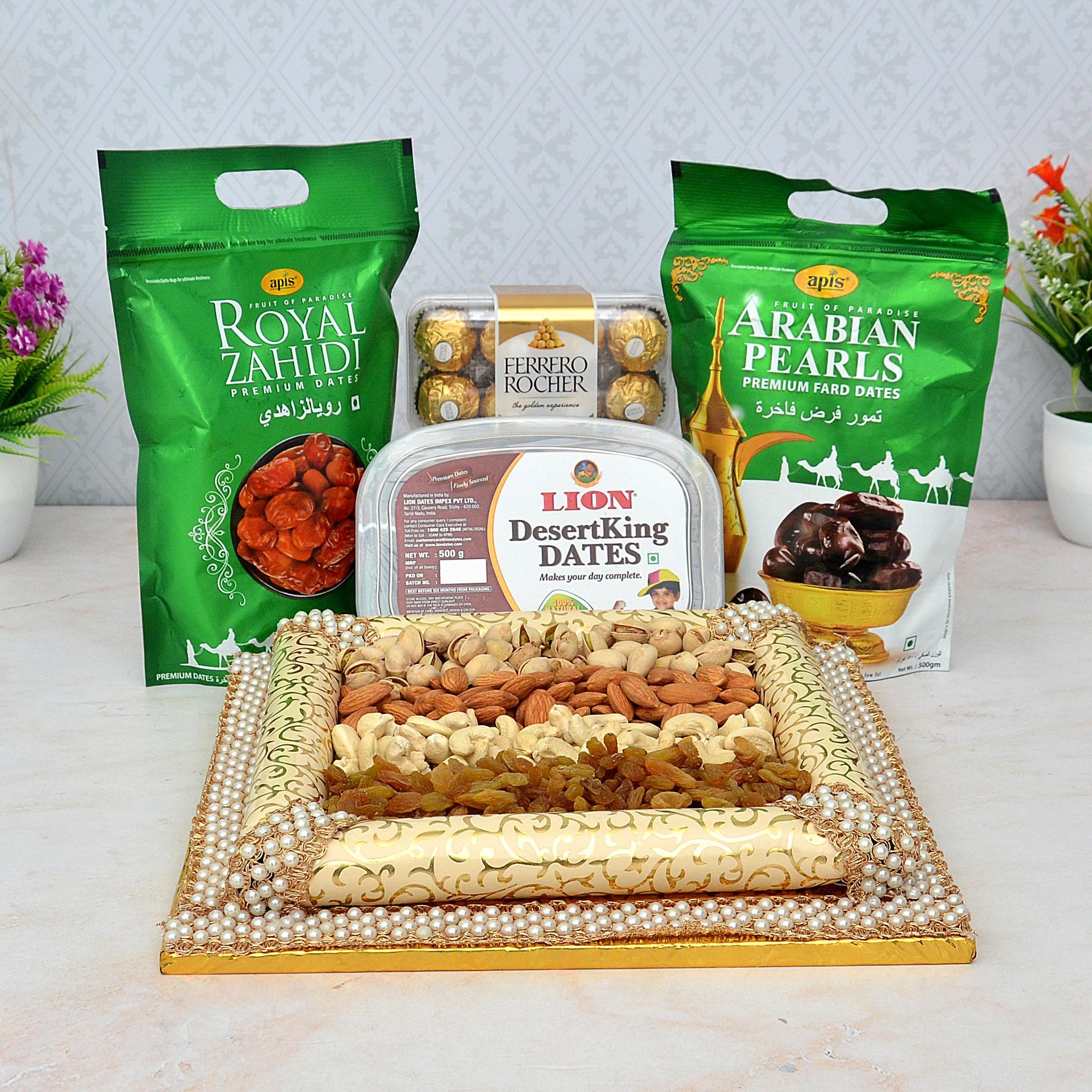 Dry Fruits with Dates& Ferrero Rocher in a Tray | Eid